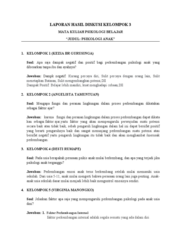 Laporan Hasil Diskusi Kelompok 5 BK Perkembangan | PDF