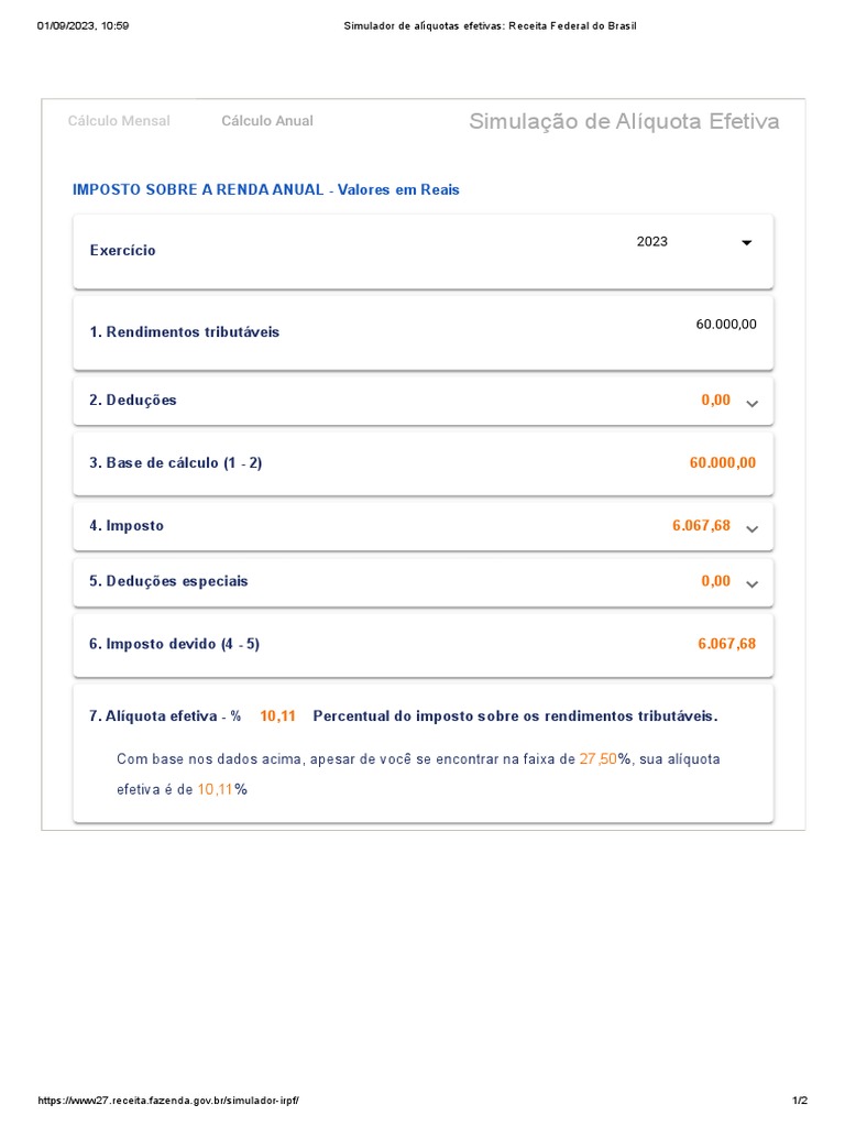 Simulador IRPF: Alíquota Efetiva 2023 | PDF