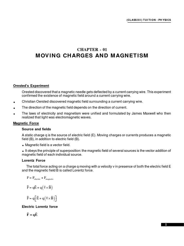 Moving Charges and Magnetism (Lecture Note) | PDF | Magnetic Field ...