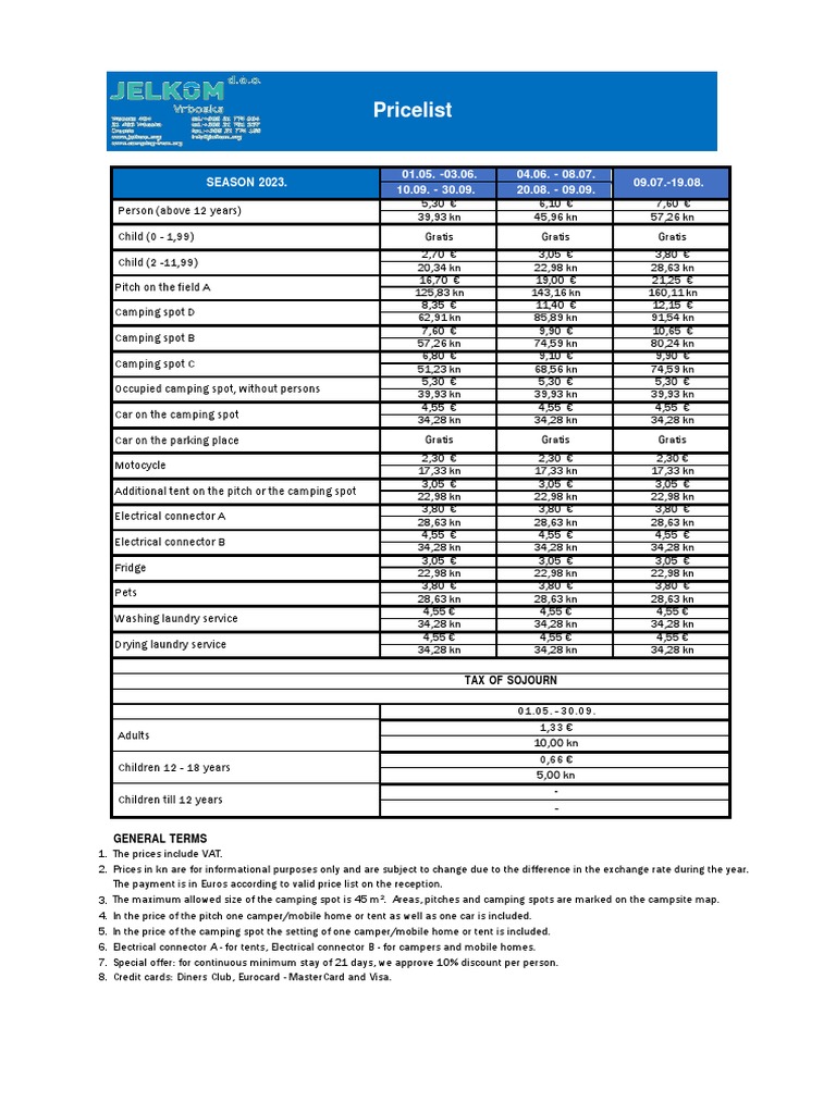 Mina Camping Price List 2023 | PDF