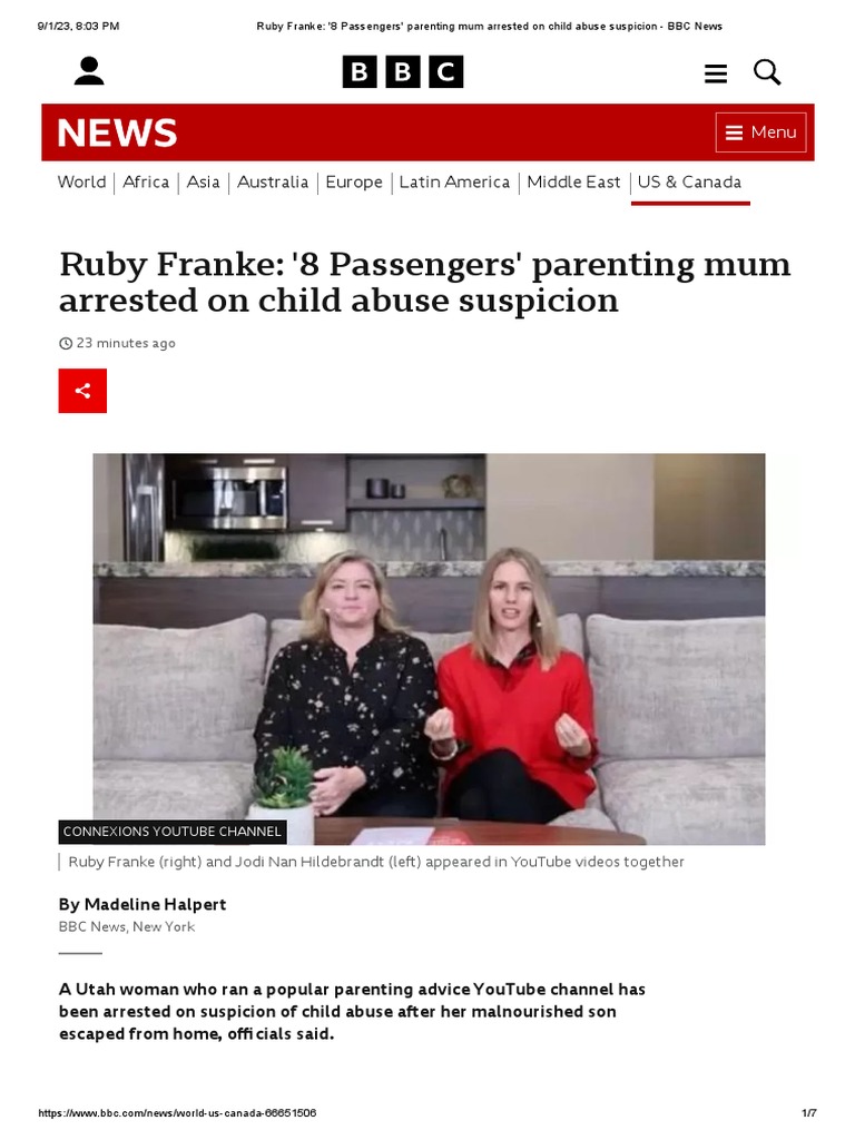 Ruby Franke - '8 Passengers' Parenting Mum Arrested On Child Abuse Suspicion - BBC News | PDF ...