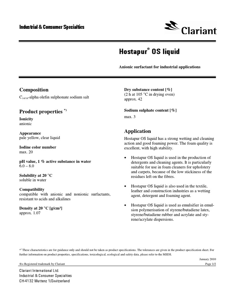 Hostapur OS Liquid | Download Free PDF | Detergent | Liquids Hostapur OS Liquid | Download Free PDF | Detergent | Liquids