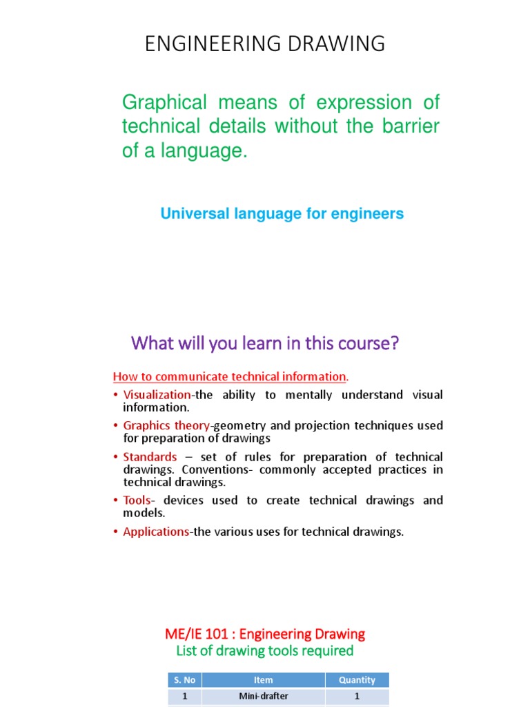 Engineering Drawing: Graphical Means of Expression of Technical Details ...