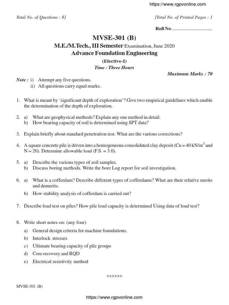 Mvse 301 B Advance Foundation Engineering Jun 2020 | PDF