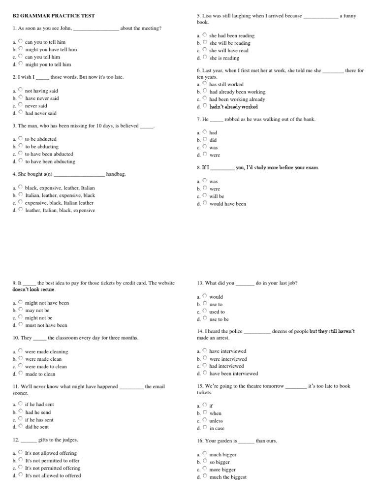 B2 Practice Test 2020 | PDF