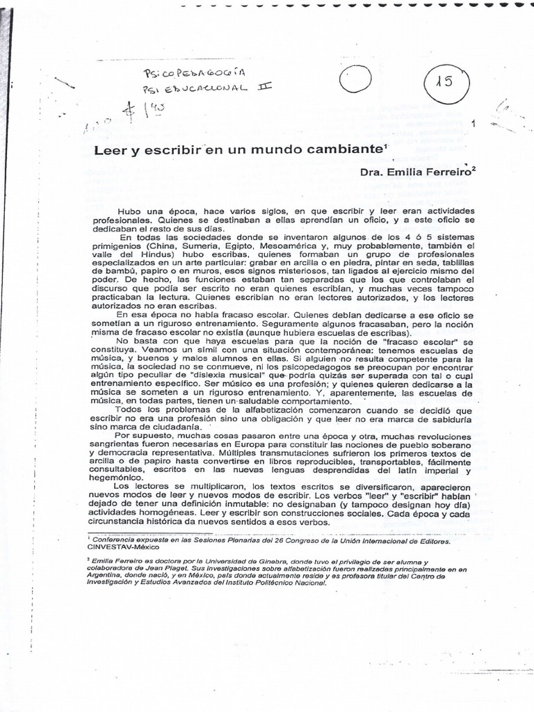 Ferreriro - Leer y Escribir en Un Mundo Cambiante | PDF
