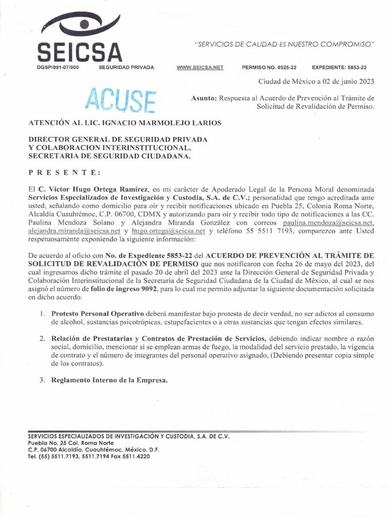 Acuse Prevención Reva Seicsa | PDF