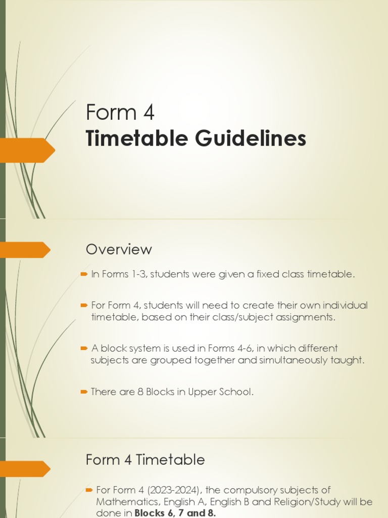 Form 4 Individual Timetable Guide | PDF