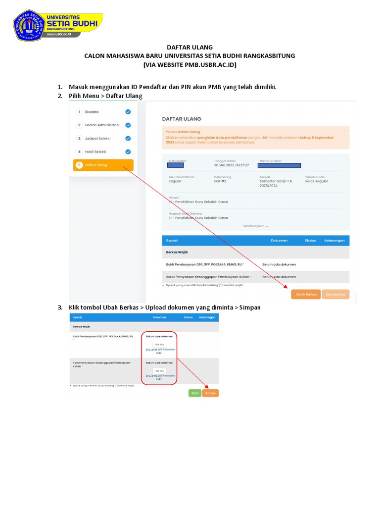 Panduan Upload Berkas Daftar Ulang | PDF