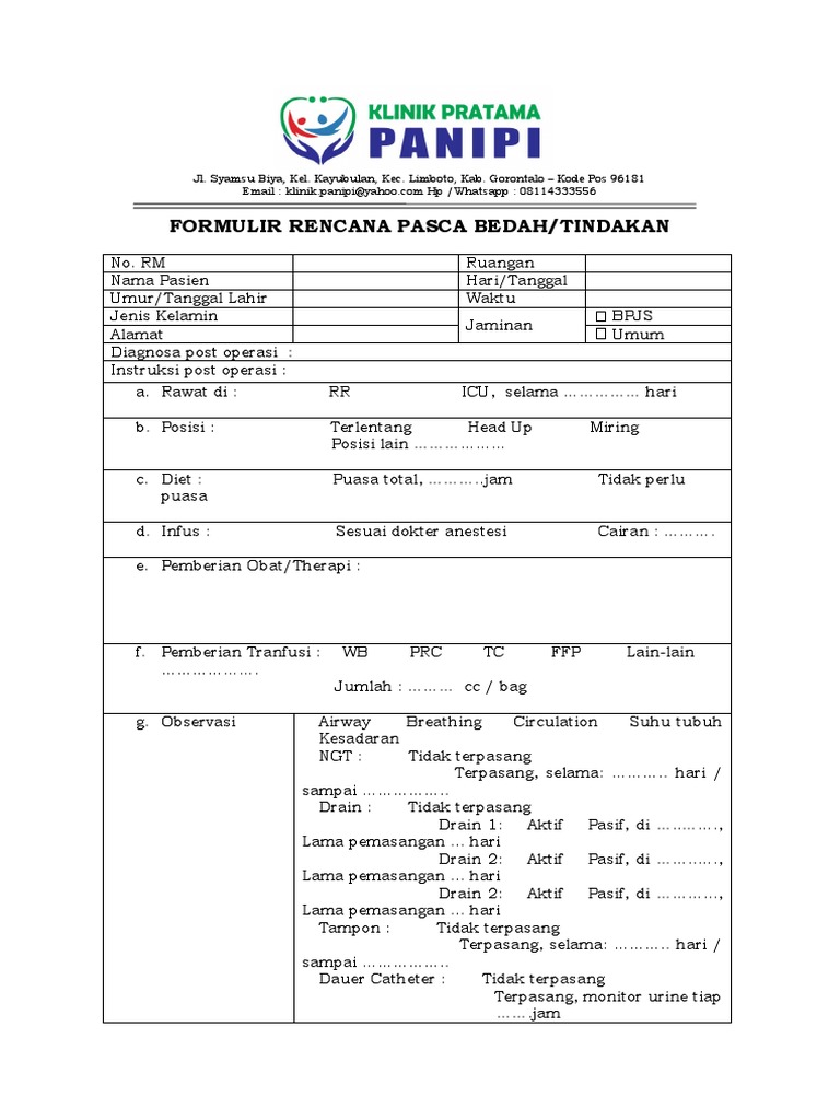 PKP 3.8. EP 6.2.1. - Form-Rencana-Pasca-Bedah | PDF
