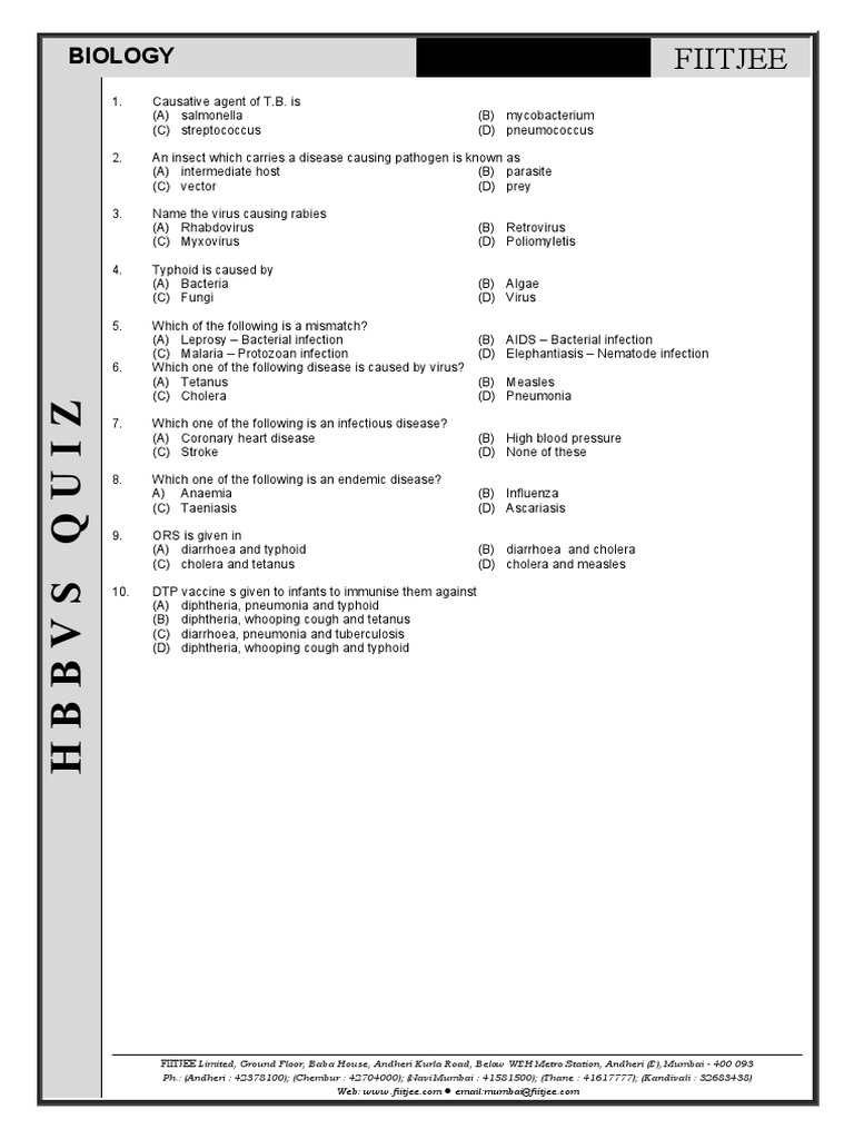 Biology Quiz on Infectious Diseases | PDF | Pathogen | Infection