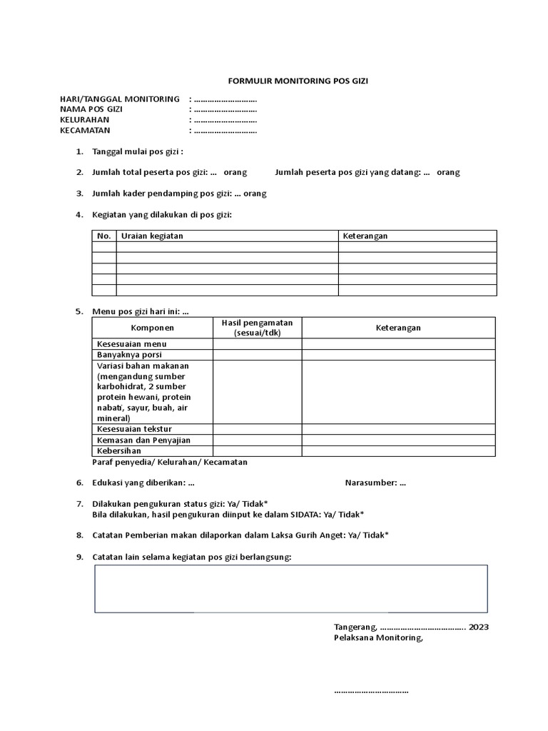 Formulir Monitoring Pos Gizi 2023 | PDF | Kesehatan Holistik