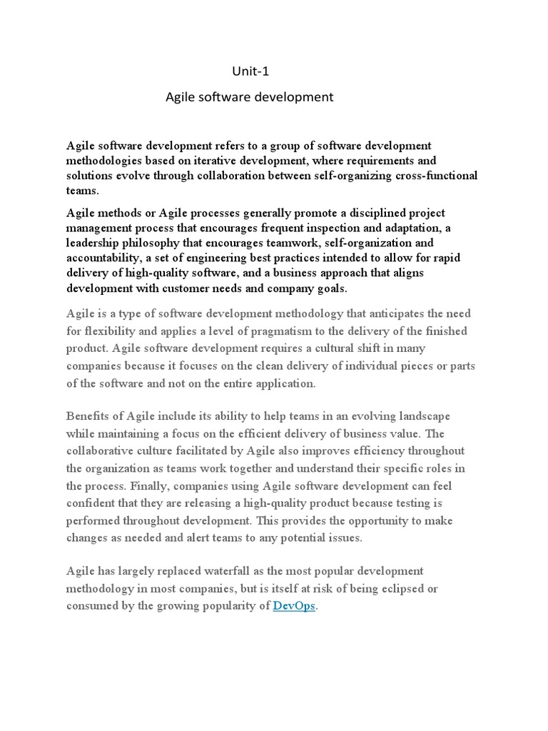 Unit-1 Asd | PDF | Scrum (Software Development) | Agile Software Development