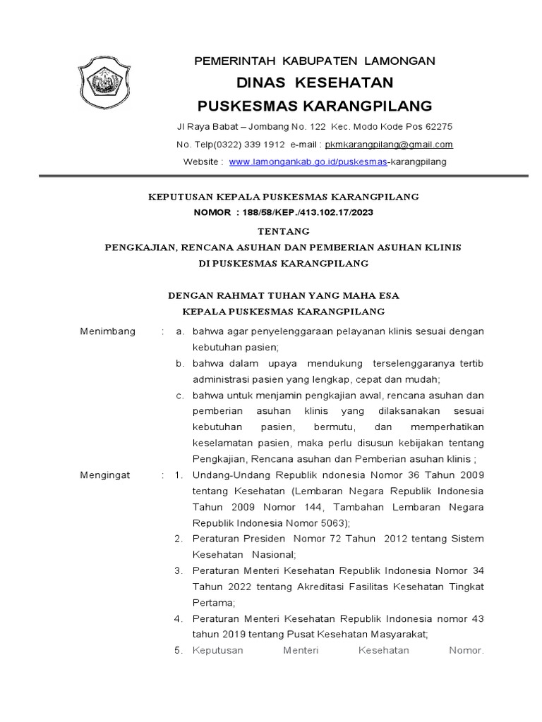 SK Pelayanan Klinis Tentang Pengkajian Rencana Asuhan Dan Pendidikan Pasien Keluarga | PDF