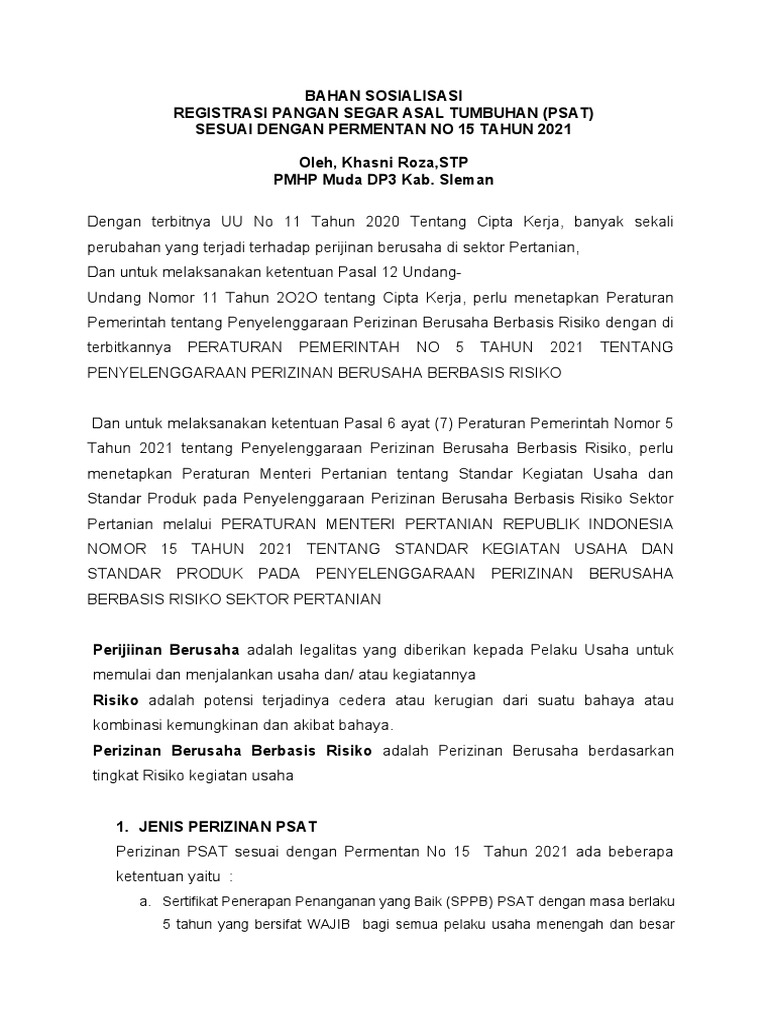 BAHAN SOSIALISASI PP No 5 Tahun 2021 | PDF