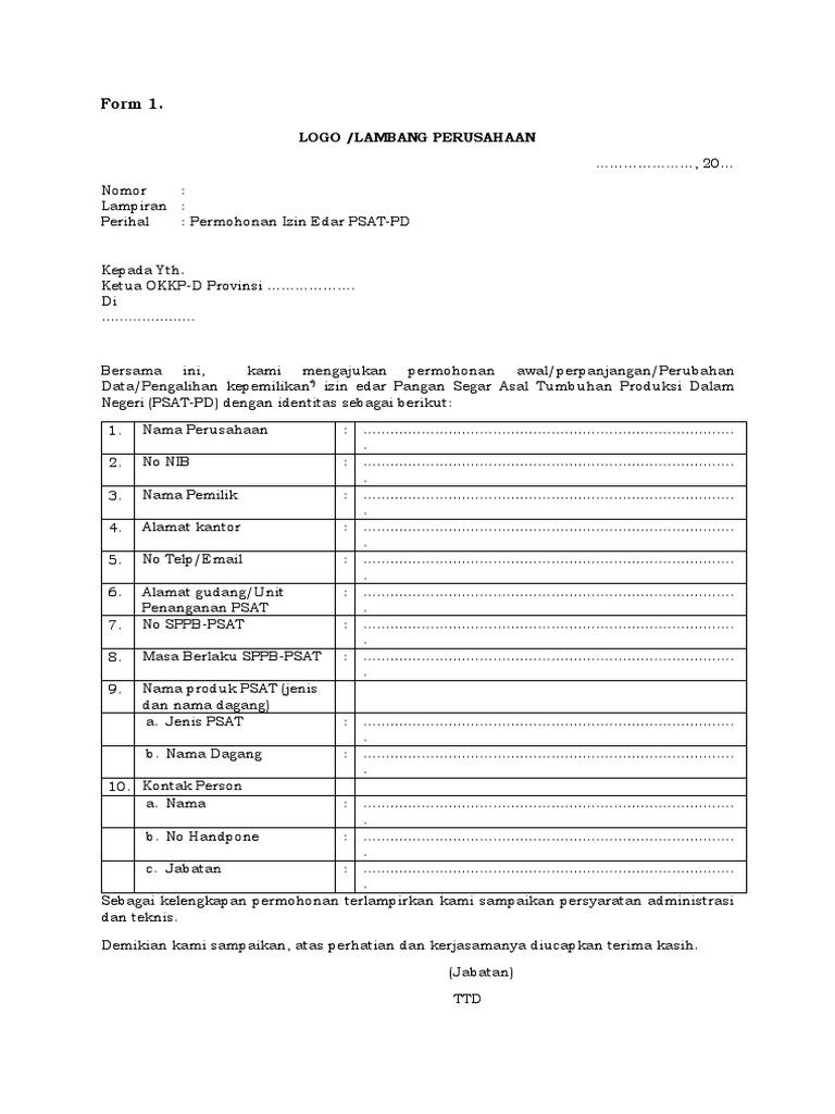 Form. Permohonan Izin PSAT | PDF