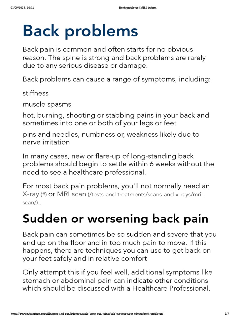 Back Problems - NHS Inform | PDF | Back Pain | Pain