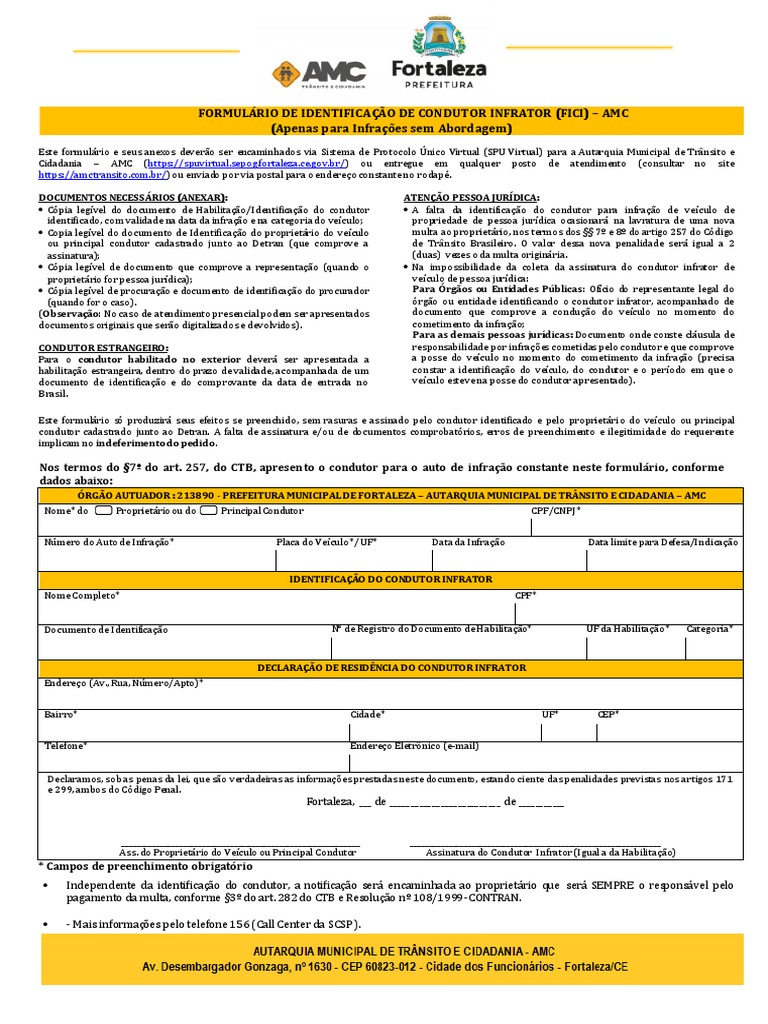 INDICAÇÃO DE CONDUTOR INFRATOR - Modelo, Instruções e Documentos ... INDICAÇÃO DE CONDUTOR INFRATOR - Modelo, Instruções e Documentos ...