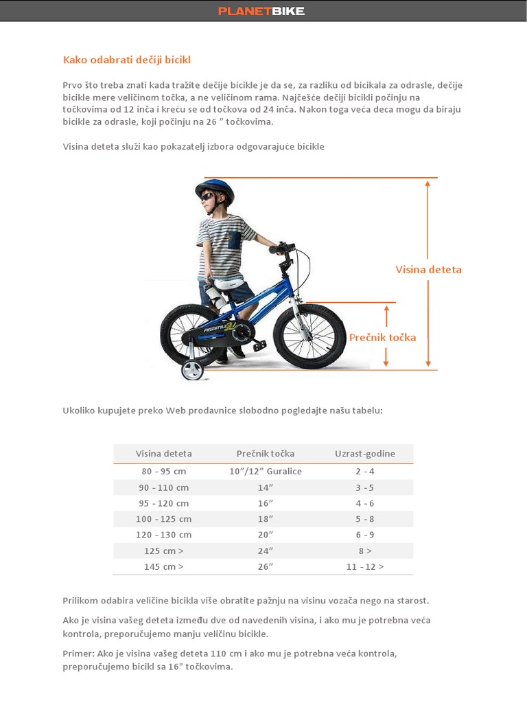 Deciji Bicikl Size Chart | PDF