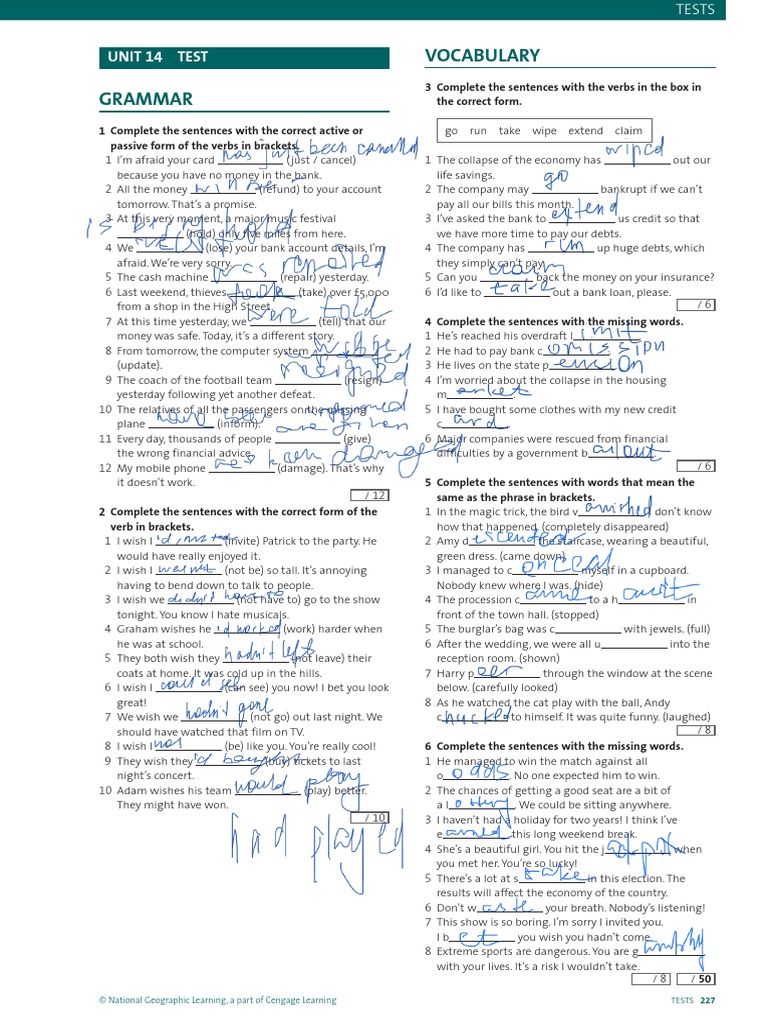Upper Intermediate - Unit 14 Test | PDF | Banks
