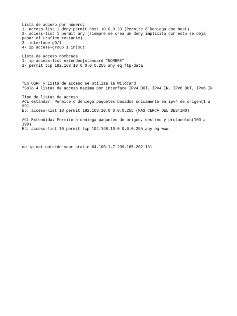 Access List Comandos | PDF