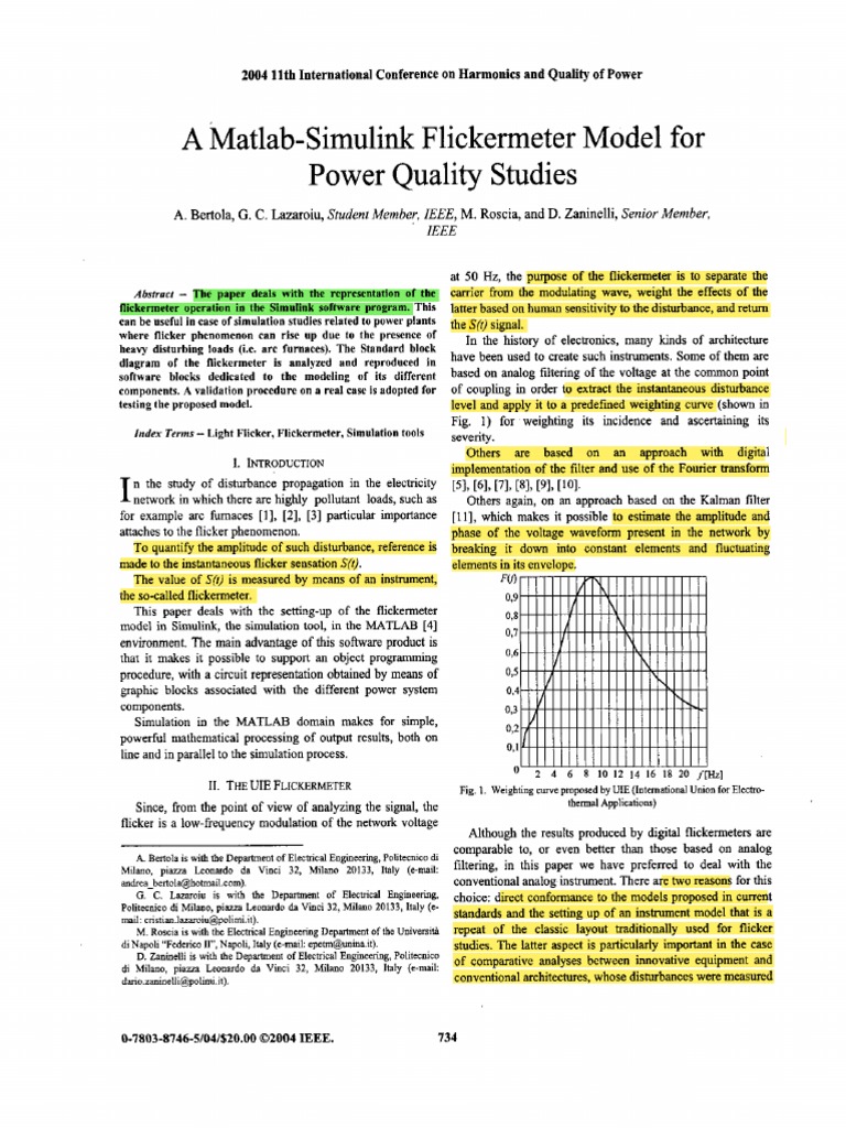 A Matlab-Simulink Flickermeter Model For: Power Quality Studies | PDF ...