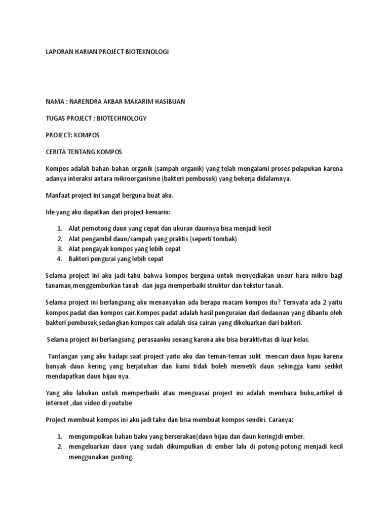Laporan Harian Project Bioteknologi Akbar | PDF