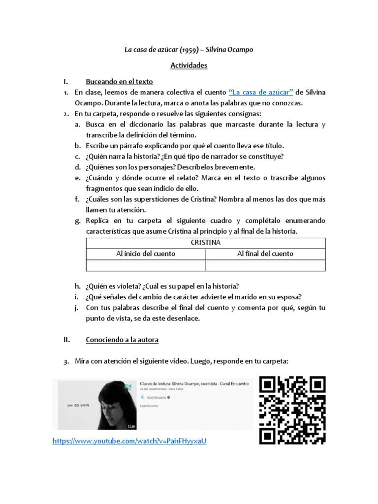 Actividades La Casa de Azúcar de Silvina Ocampo | PDF | Cuentos