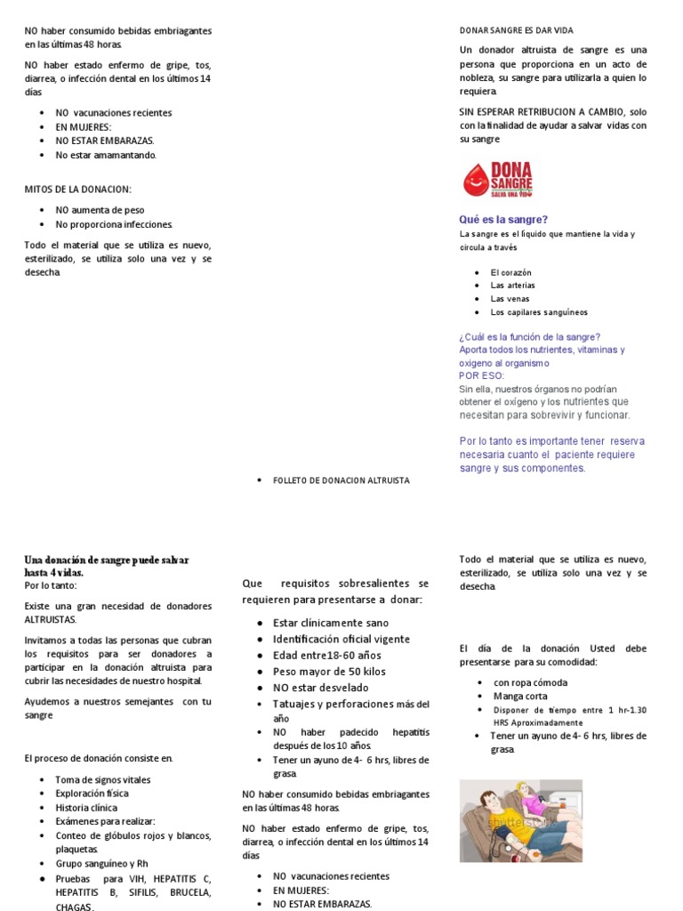 Folleto de Donacion Altruista | PDF | Sangre | Donación de sangre