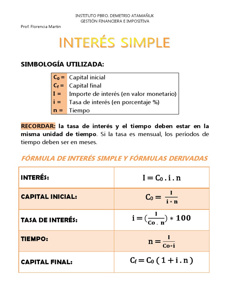 Fórmulas de Interés Simple | PDF