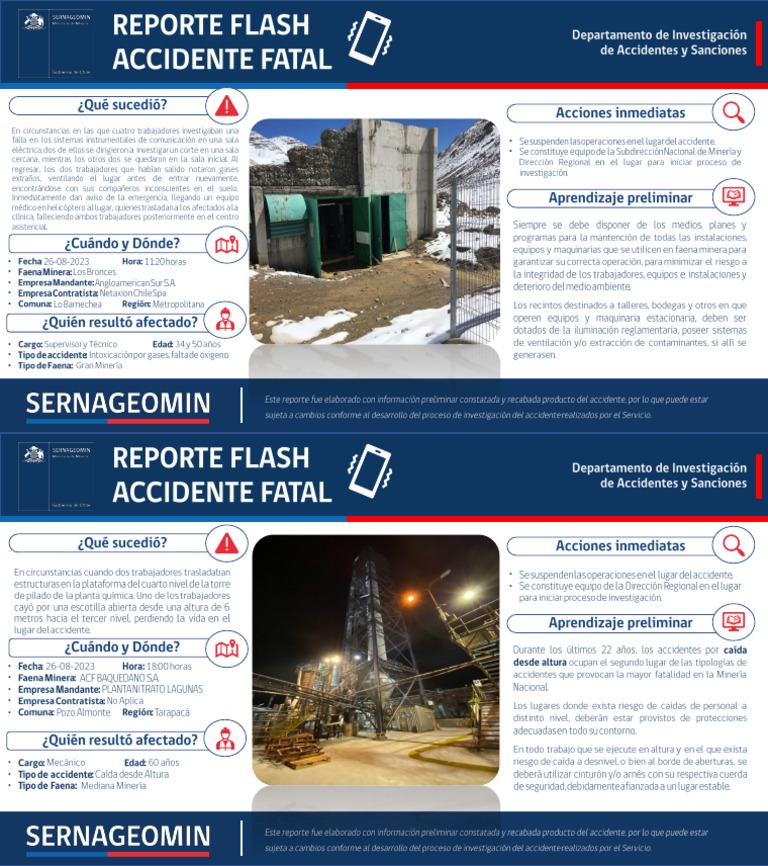 Flash Reports Acc Mortales Agosto - SERNAGEOMIN - CHILE | PDF