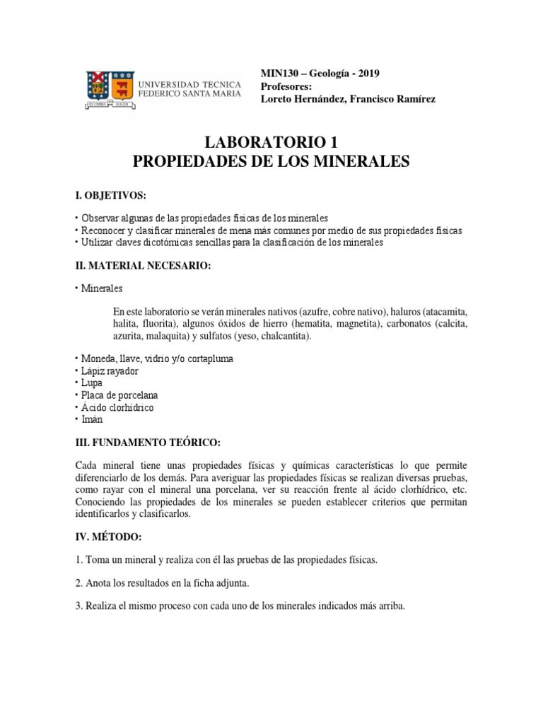 Guía Laboratorio 1 | PDF | Minerales | Materiales