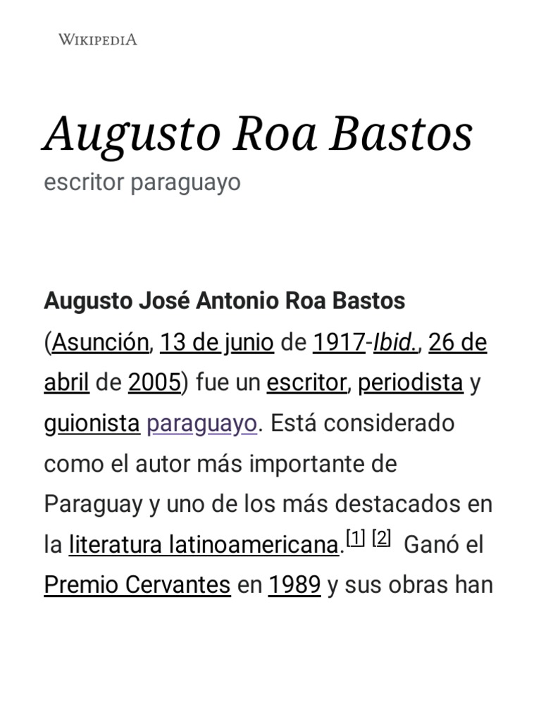 Augusto Roa Bastos - Wikipedia, La Enciclopedia Libre | PDF