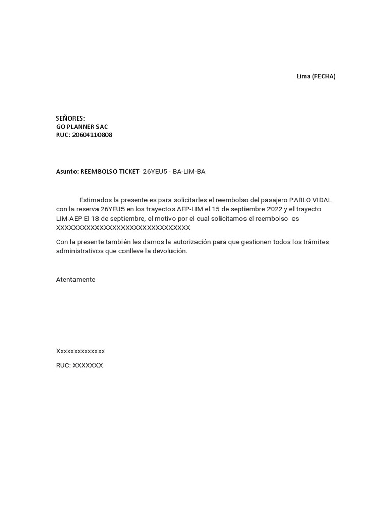 Carta Modelo Reembolso | PDF