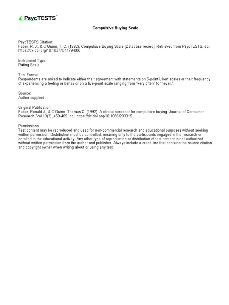 Compulsive Buying Scale | PDF | Psychology