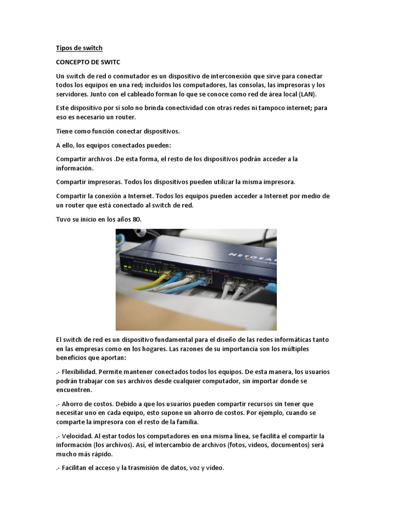 Tipos de Switch JC ESQUERRE | PDF | Red de computadoras | Conmutador de red