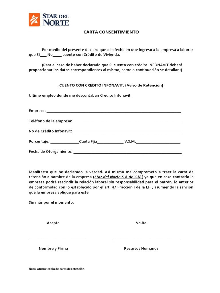 Carta de Consentimiento para Crédito INFONAVIT Revision | PDF