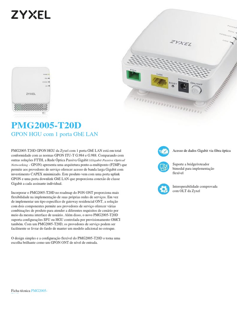 DataSheet ONU PMG2005-T20D | PDF | Rede de computadores | I Pv6