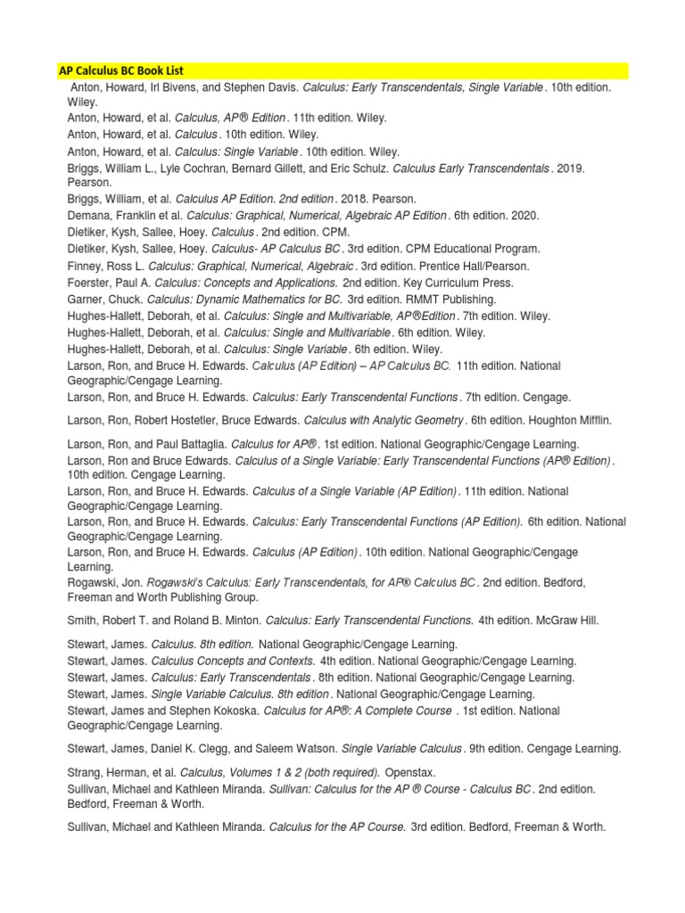 AP Calculus BC Booklist | PDF | Calculus | Mathematical Analysis