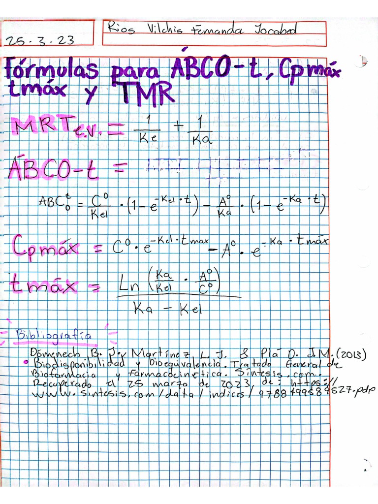 Fórmulas para ABC0-t, Cpmáx, Tmáx y TMR | PDF
