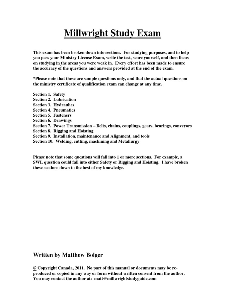 Gery Lamy Millwright-Study-Exam 2010 8 | PDF | Belt (Mechanical) | Pump