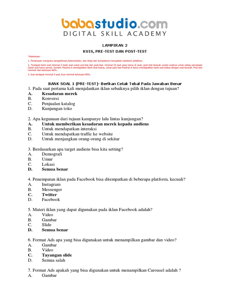 A. Kesadaran Merek: Lampiran 2 Kuis, Pre-Test Dan Post-Test | PDF | Bisnis