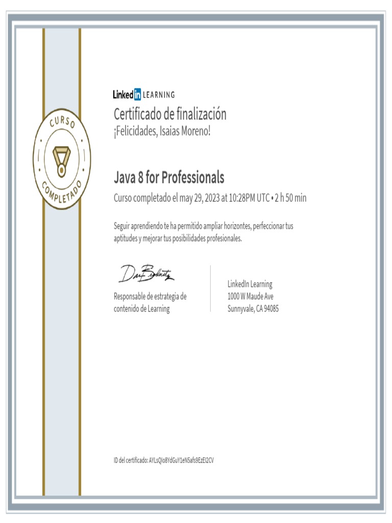 CertificadoDeFinalizacion - Java 8 For Professionals | PDF