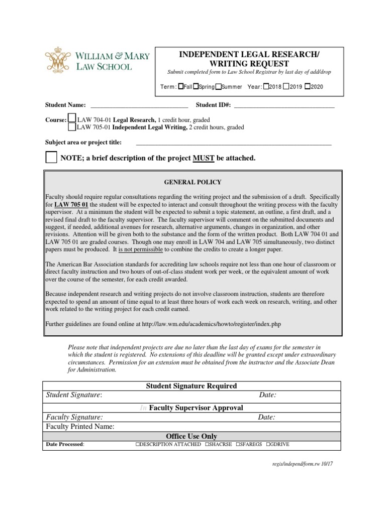 Independent Legal Research Form Template | PDF | Course Credit