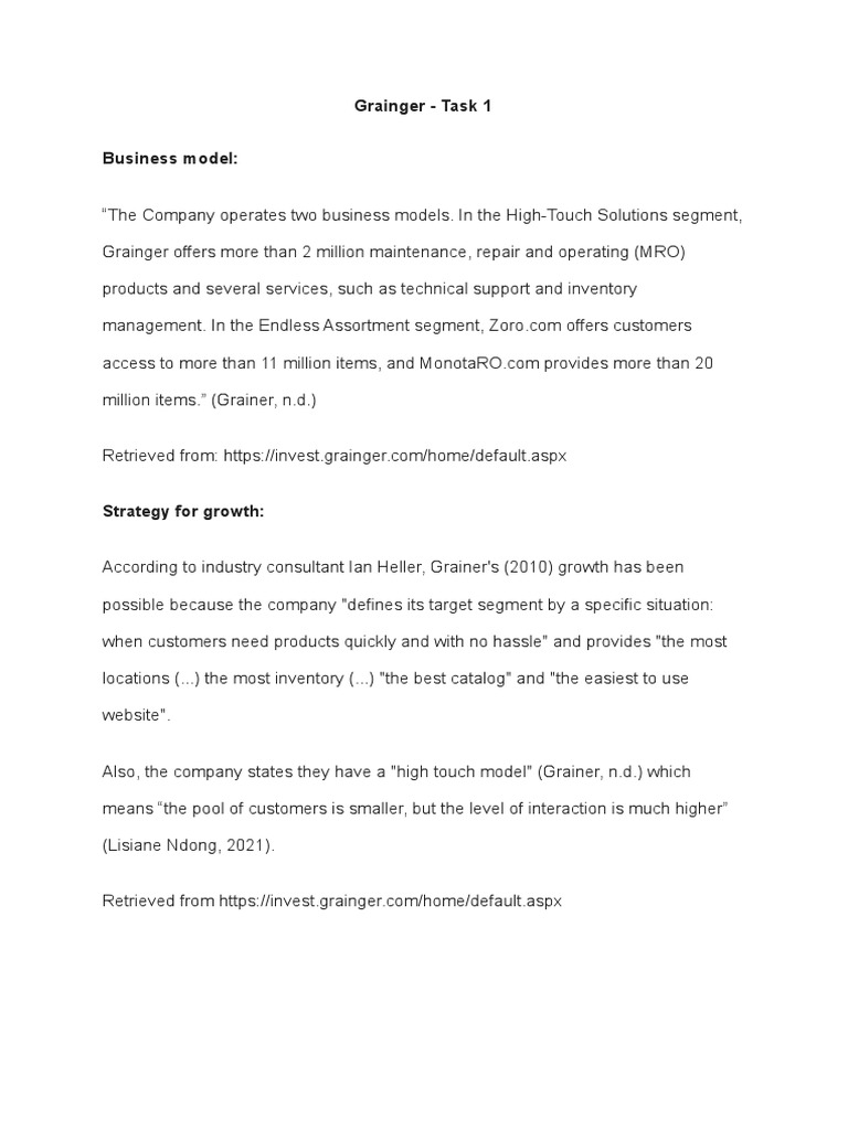 Grainger - Task 1 | Download Free PDF | Business | Marketing