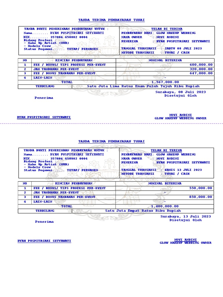 Tanda Terima Gaji Tunai Karyawan | PDF