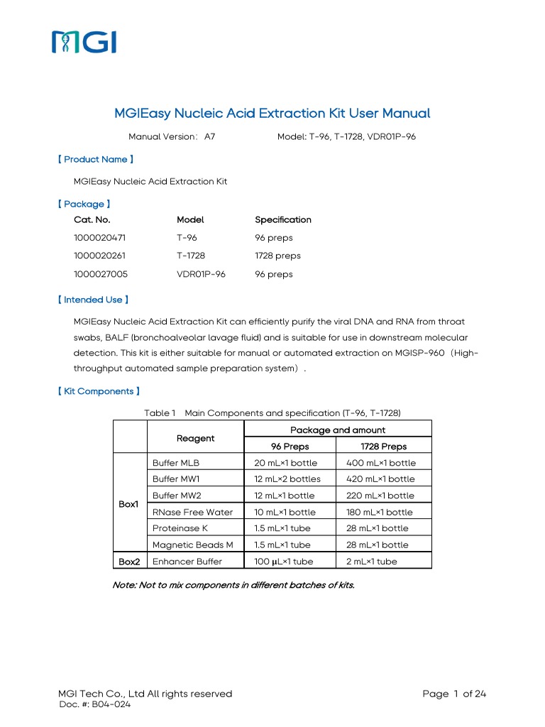 1000020471, 1000020261, 1000027005 MGIEasy Nucleic Acid Extraction Kit ...