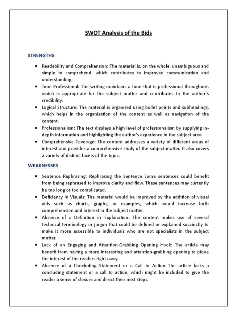Swot Analysis | PDF | Jargon | Proofreading