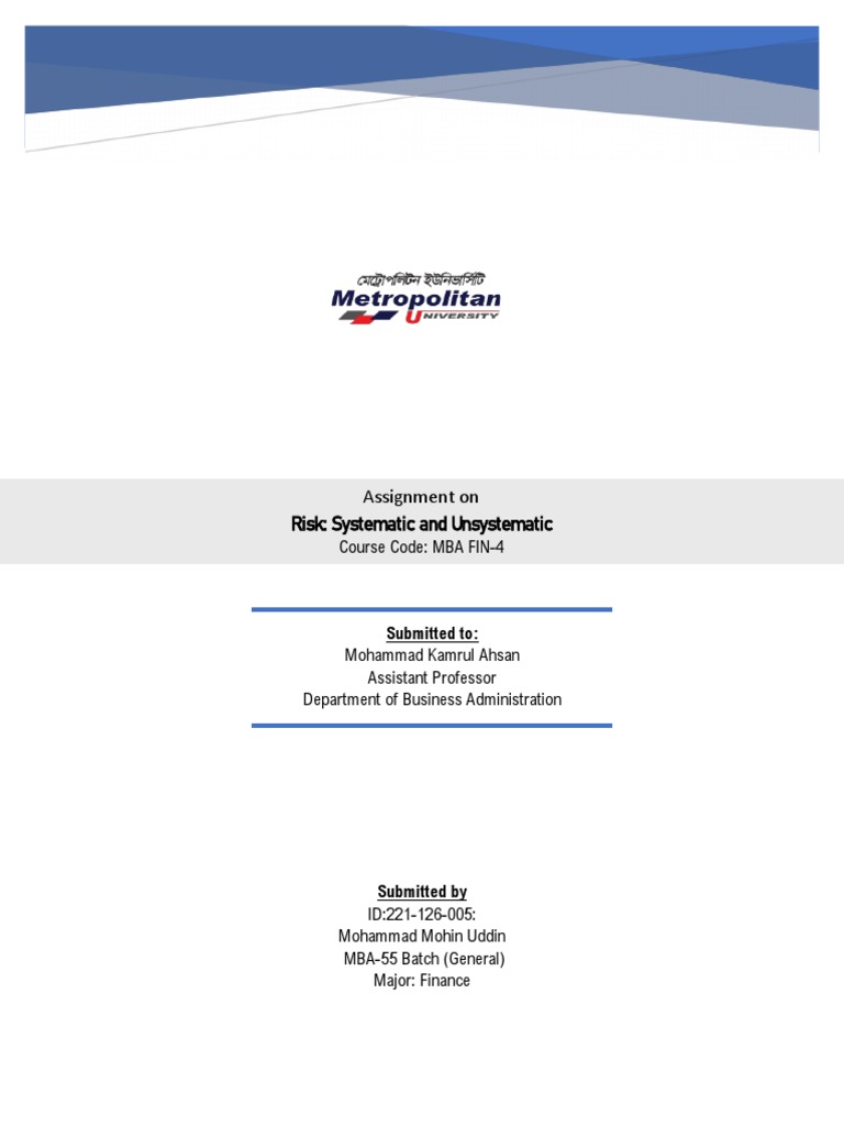 Risk Systematic and Unsystematic | PDF | Financial Risk | Investing