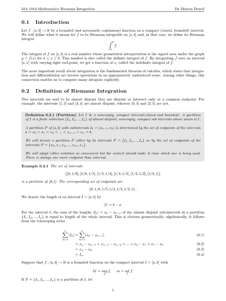 Riemann_Integration_Notes__S01_2022 | PDF | Integral | Interval ...